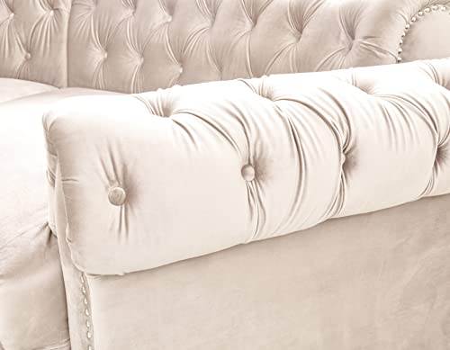 Legend Vansen Curved Velvet Sectional Sofa,Modern Upholstered Tufted Modular Sectional Sofa with Metal Legs,Comfy Semicircle Couch with Rolled Arms and Nailheads for Living Room,Bedroom(Beige)