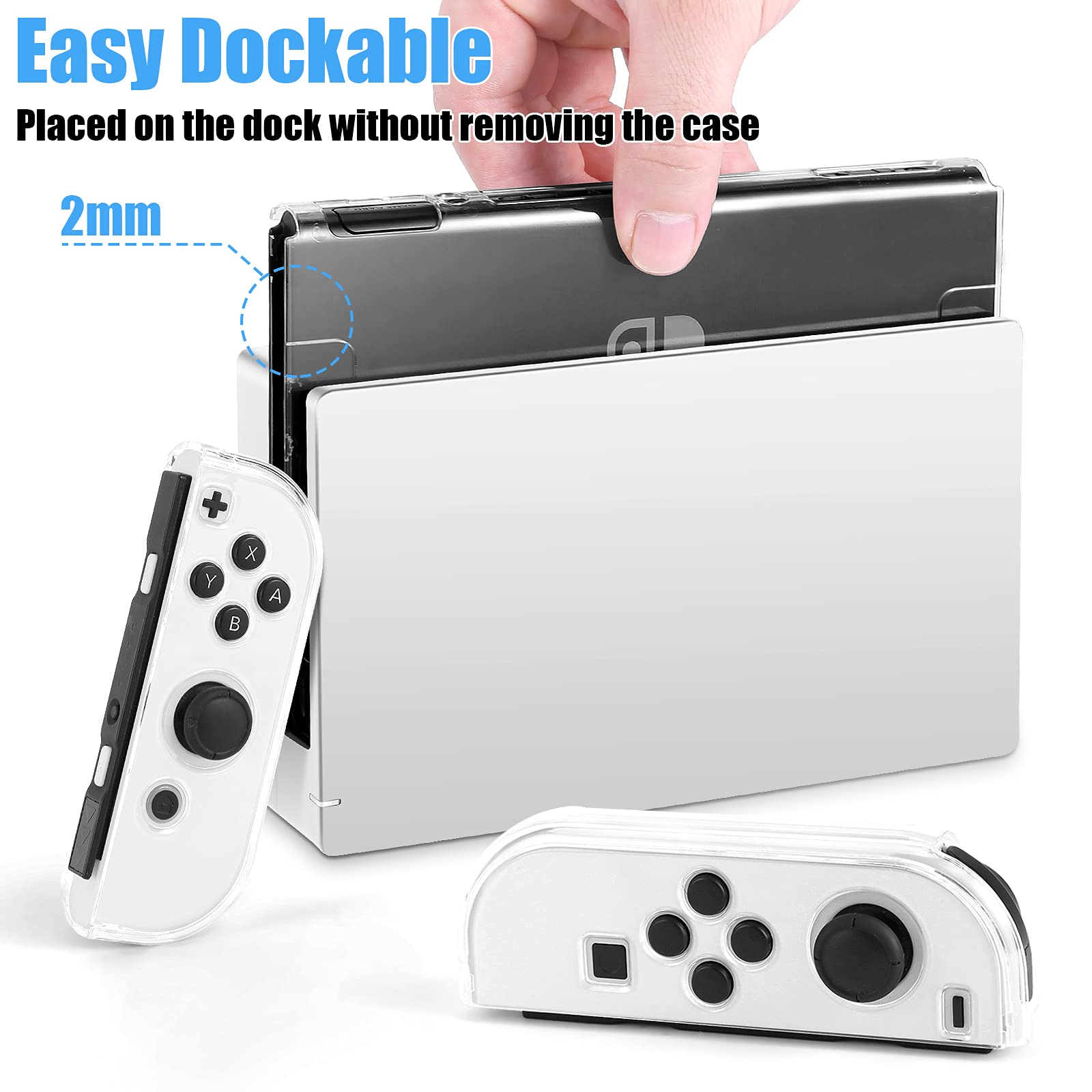 Bestico Case for Nintendo Switch OLED Model Dockable Clear Protective Case Cover for Switch OLED Model Console and Joy Con, PC Hard Shell Accessories Protector Anti-Shock & Anti-Fall