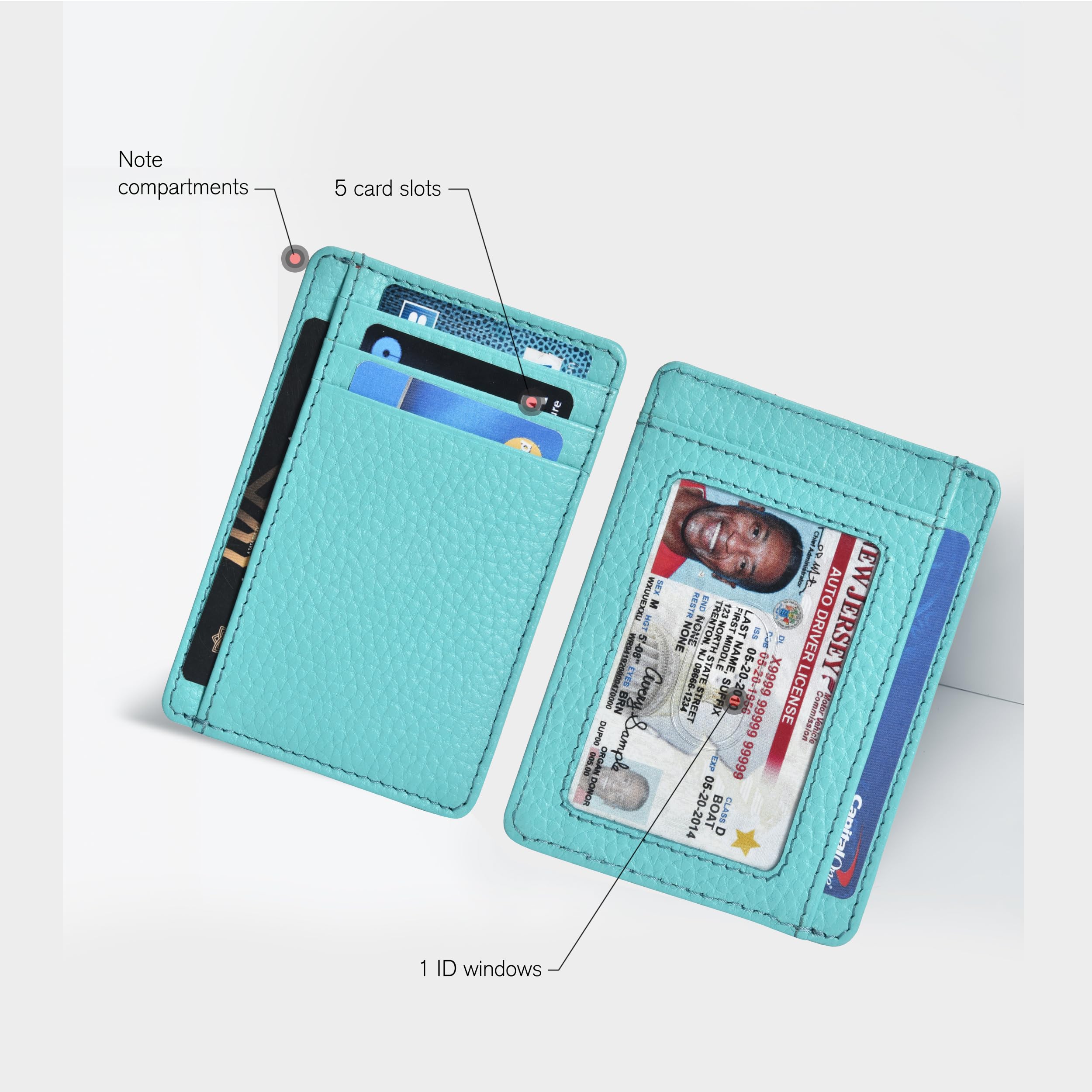 Leather Minimalist Wallet for Men & Women RFID Front Pocket Leather Card Holder Wallets (Light green, Small)