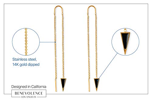 Benevolence LA Dagger Threader Triangle Earrings, 14k Gold Threader Earring, Dangle Drop Long Chain Earring for Women, Gifts for Mom, Nickel Free Thread Earrings, Onyx Dagger