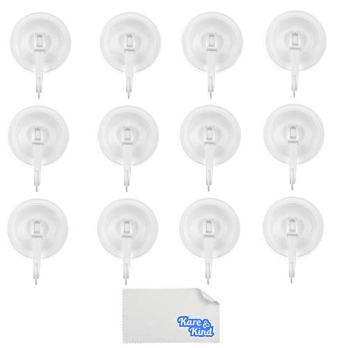 Suction Cup Hooks, Pack of 12 - Locking System - Extra Strong Vacuum Suction Power - Ideal Kitchen or Bathroom Hangers - for Towels, Bathrobes, Coats, Pans, Tools, etc. - No Drilling, Screws or Glue.