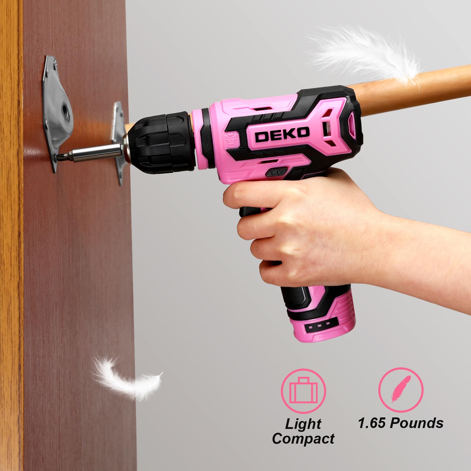 Cordless Drill:DEKOPRO 12V Power Drill Set with Pink Electric Drill with Tool Set Gift Box, Pink Drill Set for Women