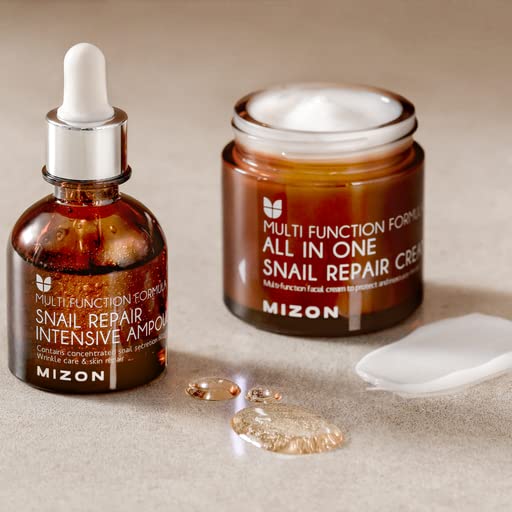MIZON All in One Snail Repair Cream and Snail Repair Intensive Ampoule Korean Skincare Set