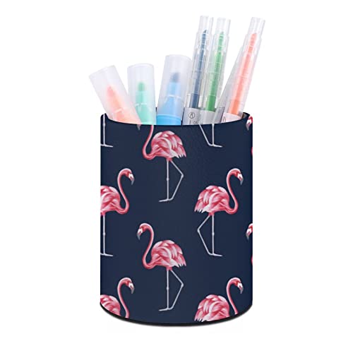 Beautiful Flamingo Pen Holder PU Leather Pencil Cup Cute Desk Organizer Makeup Brush Box for Home Office