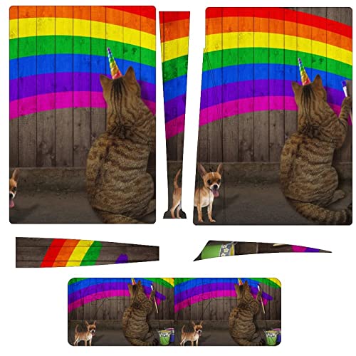 Beige Cat Unicorn Drawing Rainbow Full Protective Skin Cover Design Wrap Decal Sticker Compatible with PS5 Disk Version Console and Controller