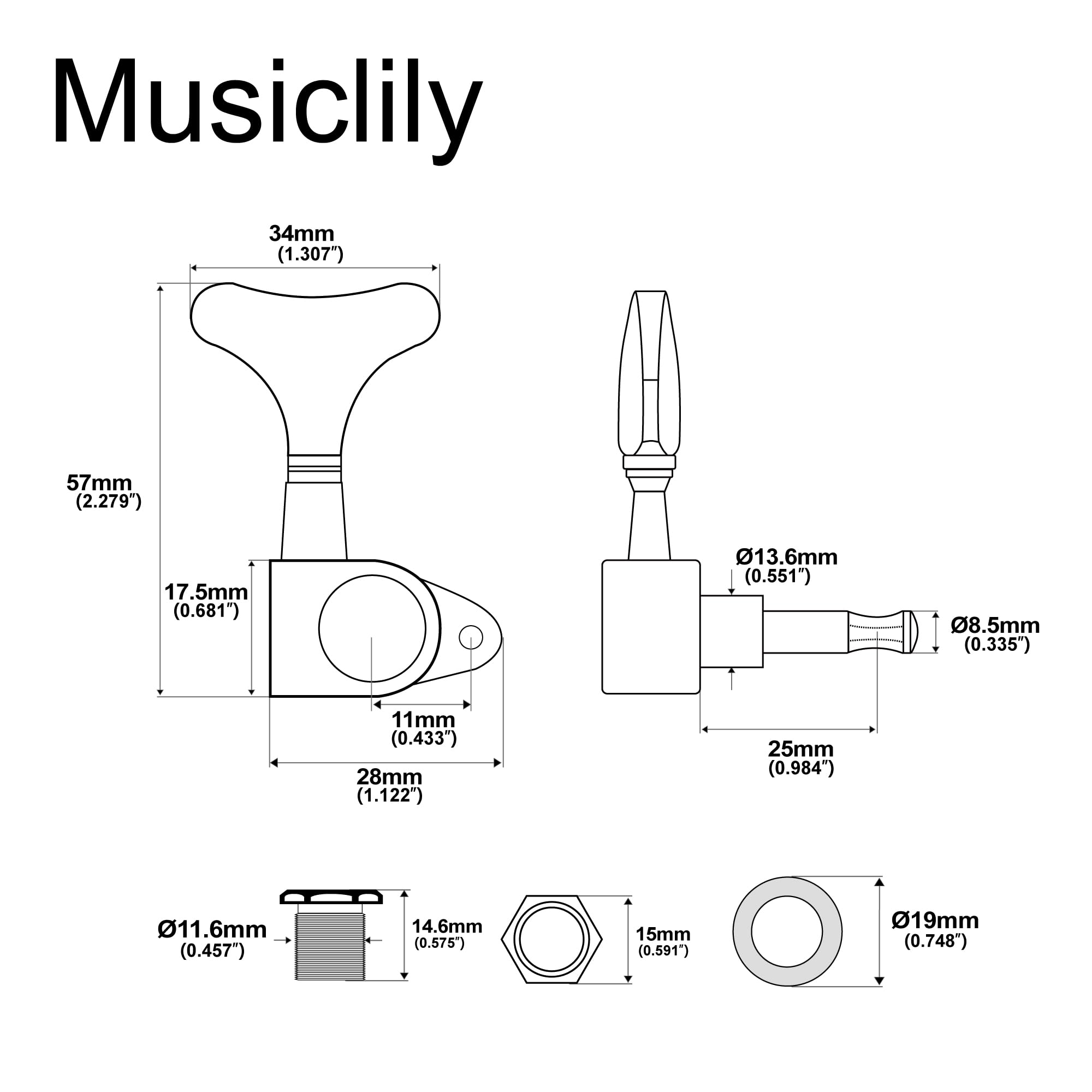 Musiclily Pro 2+2 Sealed Bass Tuners Tuning Keys Pegs Machine Heads for Ibanez Style Precision Jazz Bass, Chrome