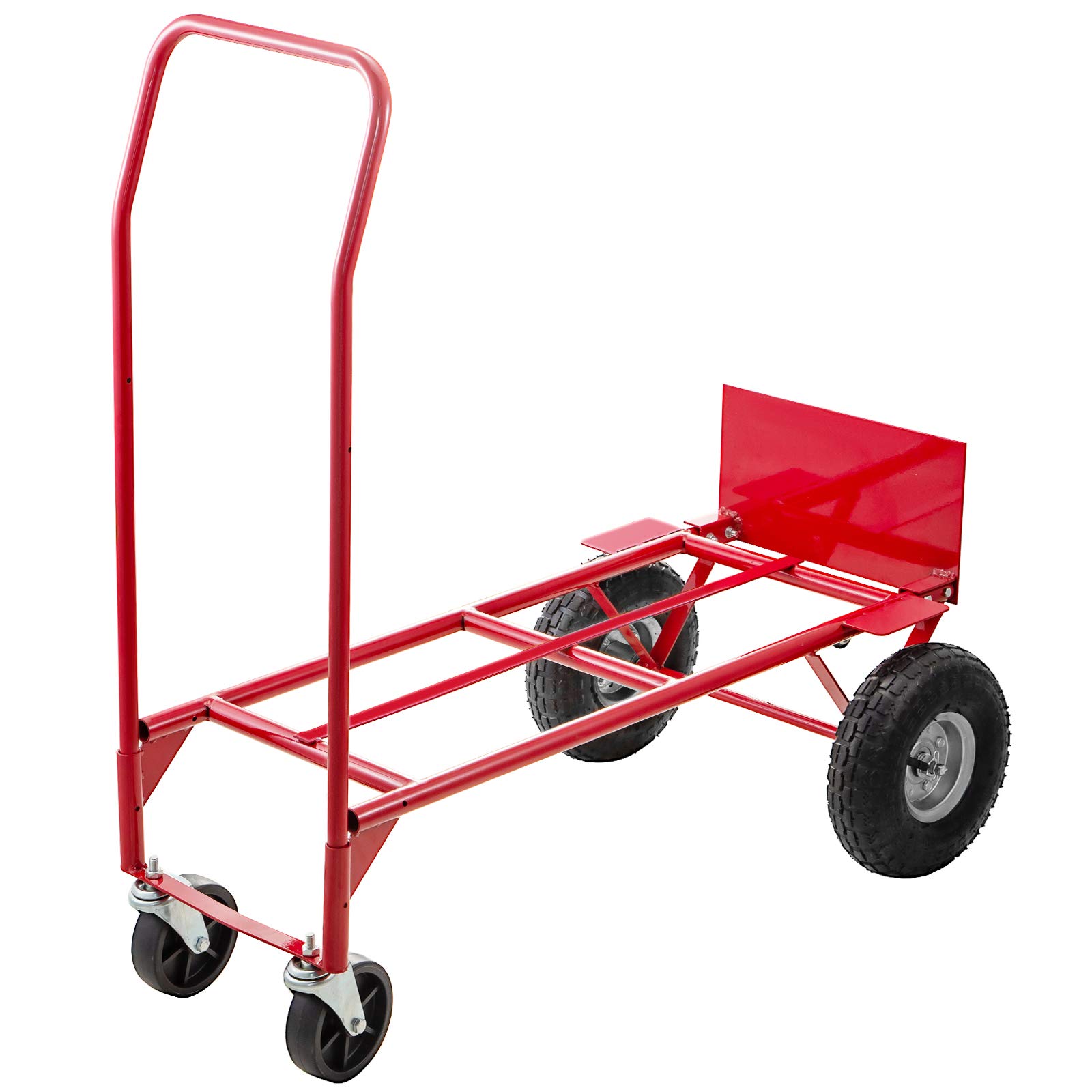 BestEquip Hand Truck Convertible Dolly 200lb/300lb with 10inch Pneumatic Wheels in Red