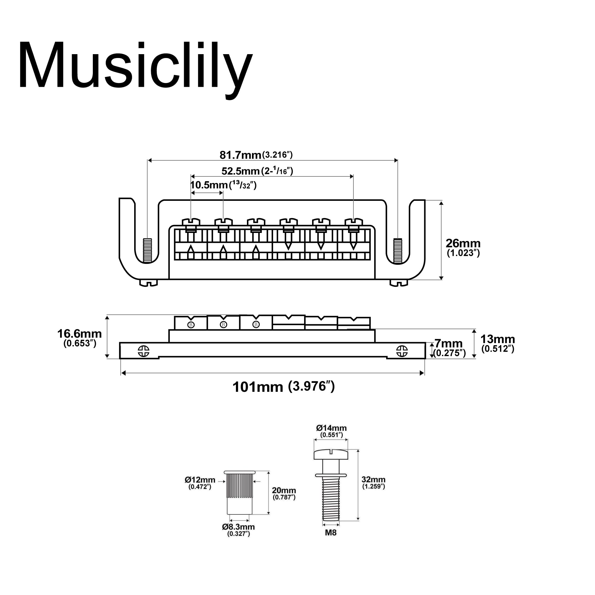 Musiclily Pro 52.5mm Adjustable Wraparound Bridge Tailpiece for Epiphone Les Paul Junior LP Style Electric Guitar, Chrome