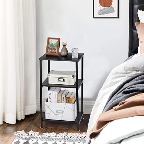 MOOACE Tall Side Table, 3 Tier End Table, Side Table with Storage Shelf for Bedroom Living Room, Small Nightstand for Small Spaces, Black