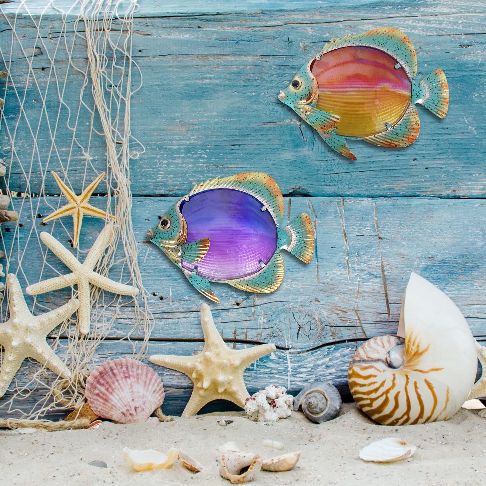 LIFFY Metal Fish Wall Decor 2Pack Handmade Glass & Metal Fish Wall Art for Living Room Bedroom Bathroom Pool Pretty Gift Idea Make Your Home Unique