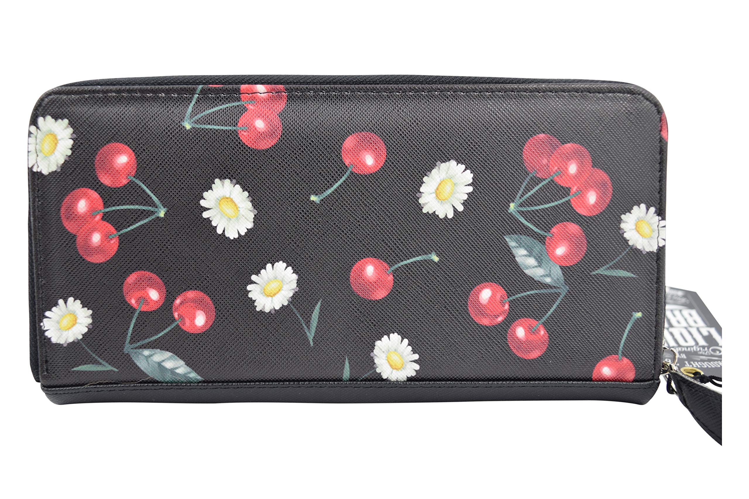 Liquor Brand Cherry Daisy Black zip Around wallet