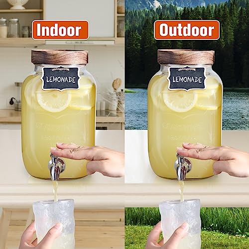 Mustry Glass Drink Dispenser for Parties, 1 Gallon Beverage Dispenser with Spigot Solid Stainless Steel, Used as Lemonade Dispenser Sun Tea Jar Kombucha Jar