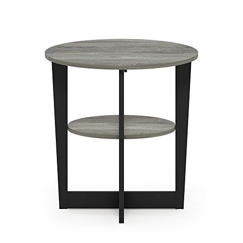 Furinno JAYA Oval End Side Night Stand/Bedside Table, 1-Pack, French Oak Grey/Black