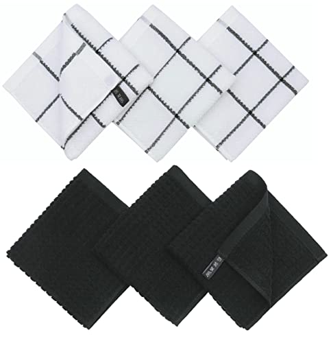 HFGBLG Cotton Dish Towels for Kitchen Wash Cloths Terry Dish Cloths, Set of 6, Light and Soft Cleaning Rags Kitchen Hand Towels, 12 Inch x 12 Inch (Multi)