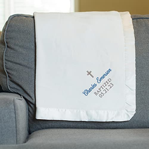Lifetime Creations Personalized Baptism Blanket - Embroidered Baptism Baby Blanket, Personalized Baptism Gift with Name and Date