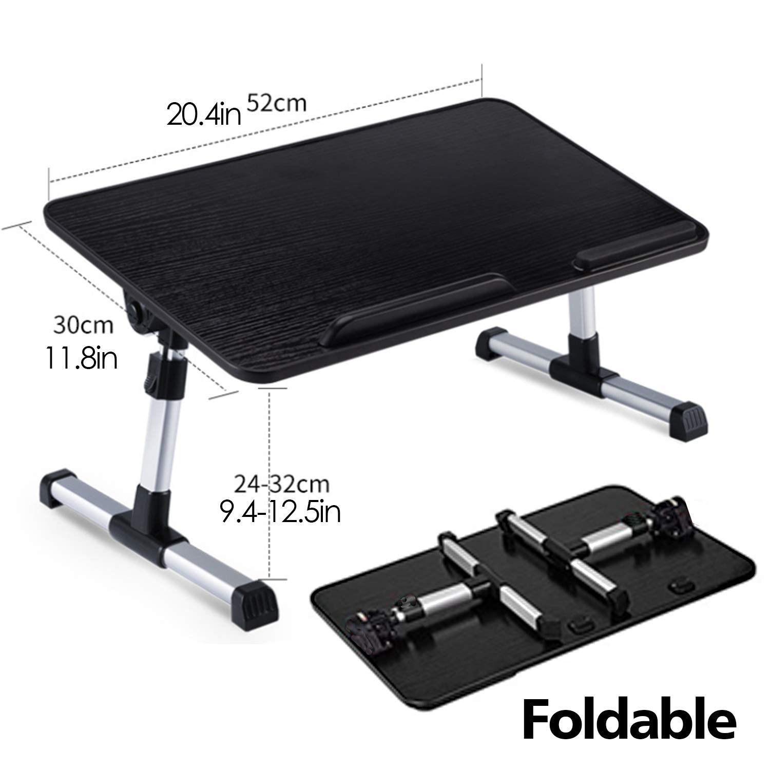 Bed Desk for Laptop, Adjustable Bed Table Tray Computer Desk, Portable Laptop Stand, Height and Angle Adjustable for Eating, Working, Writing, Medium(20.4IN X 11.8IN, Black)