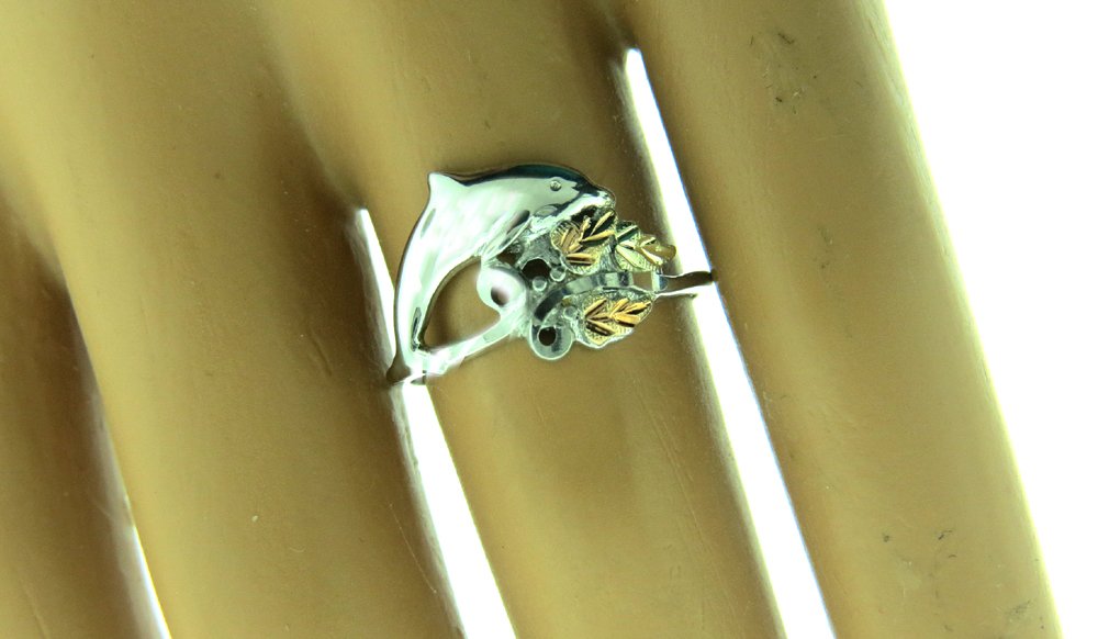 Beautiful! Authentic High Polish Black Hills Gold/Sterling-silver Women's Dolphin Ring