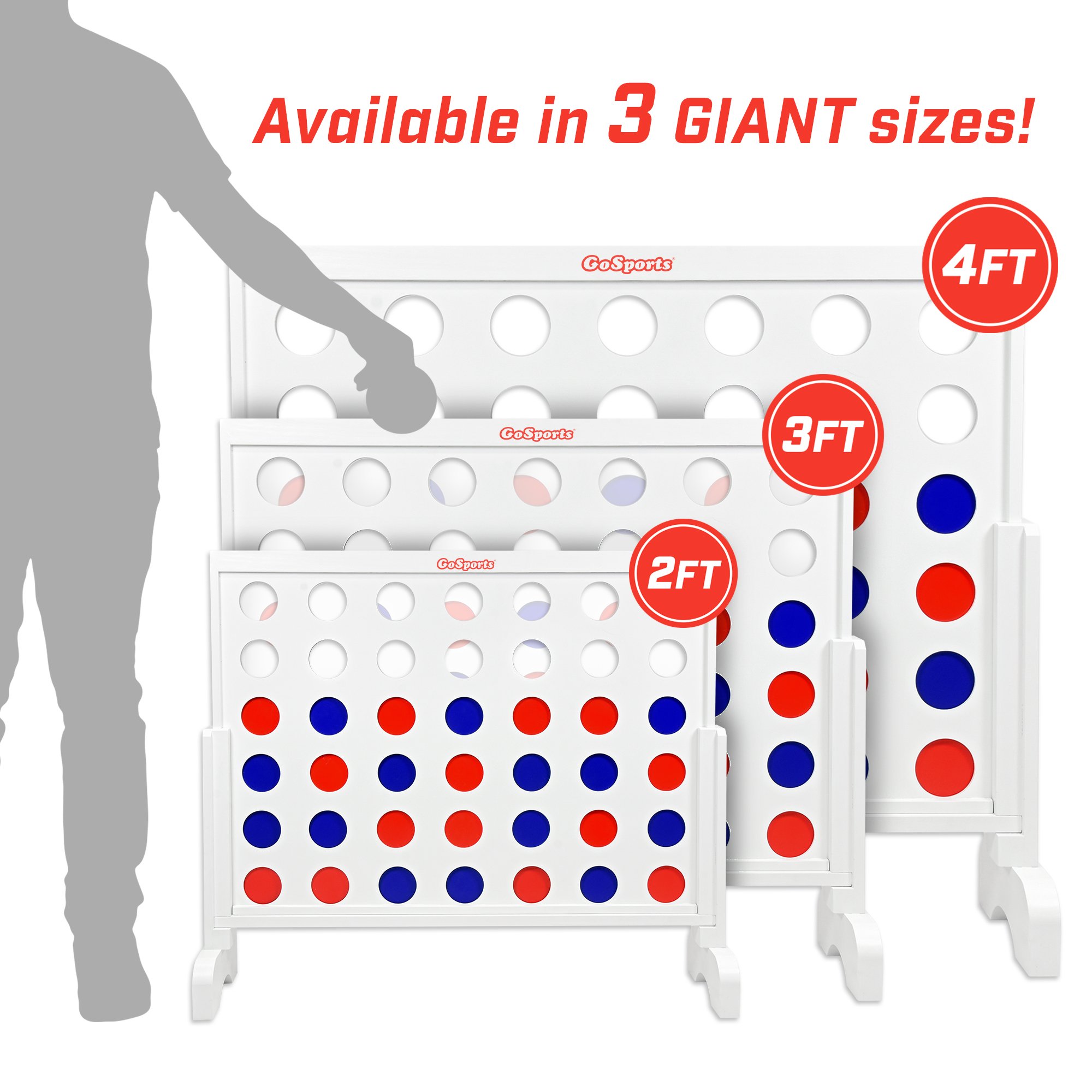 GoSports 2 foot Width Giant 4 in a Row Game with Carrying Case, Made from Wood