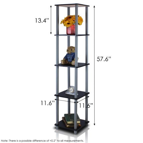 FURINNO Turn-N-Tube 5-Tier Corner Square Rack Display Shelf, Round, Light Cherry/Black