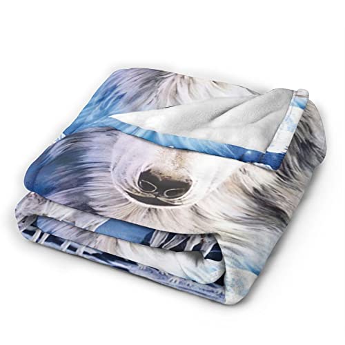 Fuzawet White Wolf Blanket Soft Warm Fleece Wolves Throw Cozy Fluffy Plush Animal Blanket Wolf Gifts Stuff for Kids Adults Bed 40''X50''