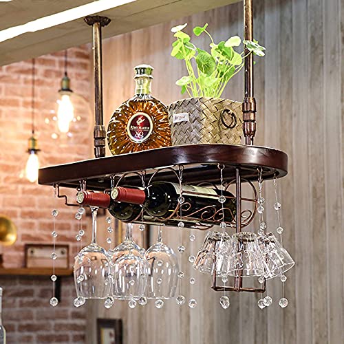 BDDIE Wine Racks,Ceiling Shelf Ceiling Wine Rack Retro Style Iron Wine Glass Rack,Suspended Stemware Holder for Height Adjustable,for Bars/Restaurants/Kitchens Storage Rack/60 * 28Cm