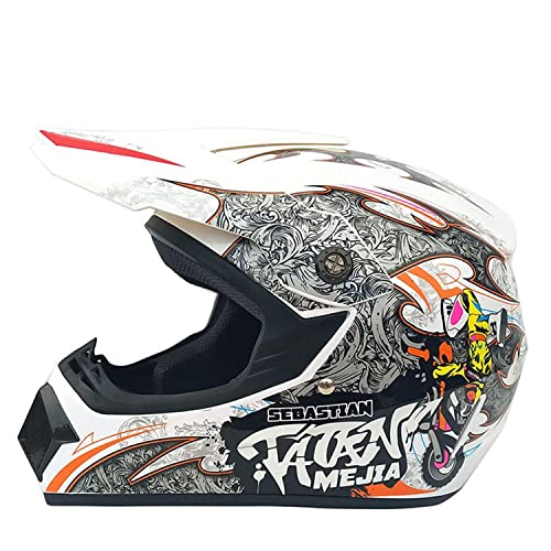 Kids Motocross Helmet Set (4 Pcs), DOT Approved Crash Helmet Full Face MTB Helmet with Removable Ear Pads, Motorbike Protective Gear for Off Road ATV Quad Bike