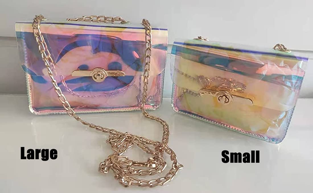 Limmuchi Holographic Bag Iridescent Purse for Women Evening Clutch Clear Purse Stadium Concert Approved (Large-20x8x15cm)