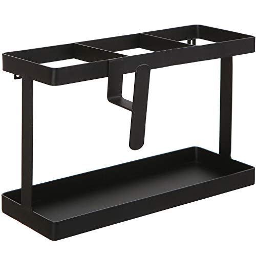 MyGift Wall Mounted Black Metal Hair Styling Tool Organizer Caddy, Bathroom Countertop Vanity Storage Rack for Hair Styler Tools, Blow Dryer, Curling Iron, and Flat Iron Holder Rack