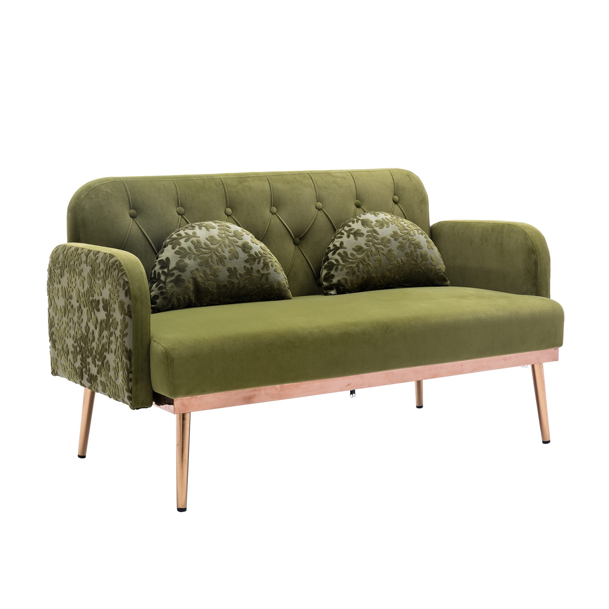 HomSof Velvet Sofa Chair, Small Couch for Bedroom, Red Loveseat Sofa with Metal feet, 2 Pillows Included