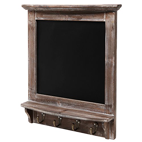 MyGift® Wall Mount Country Rustic Brown Wood Framed Memo Chalkboard Wall Organizer with 4 Key Hooks