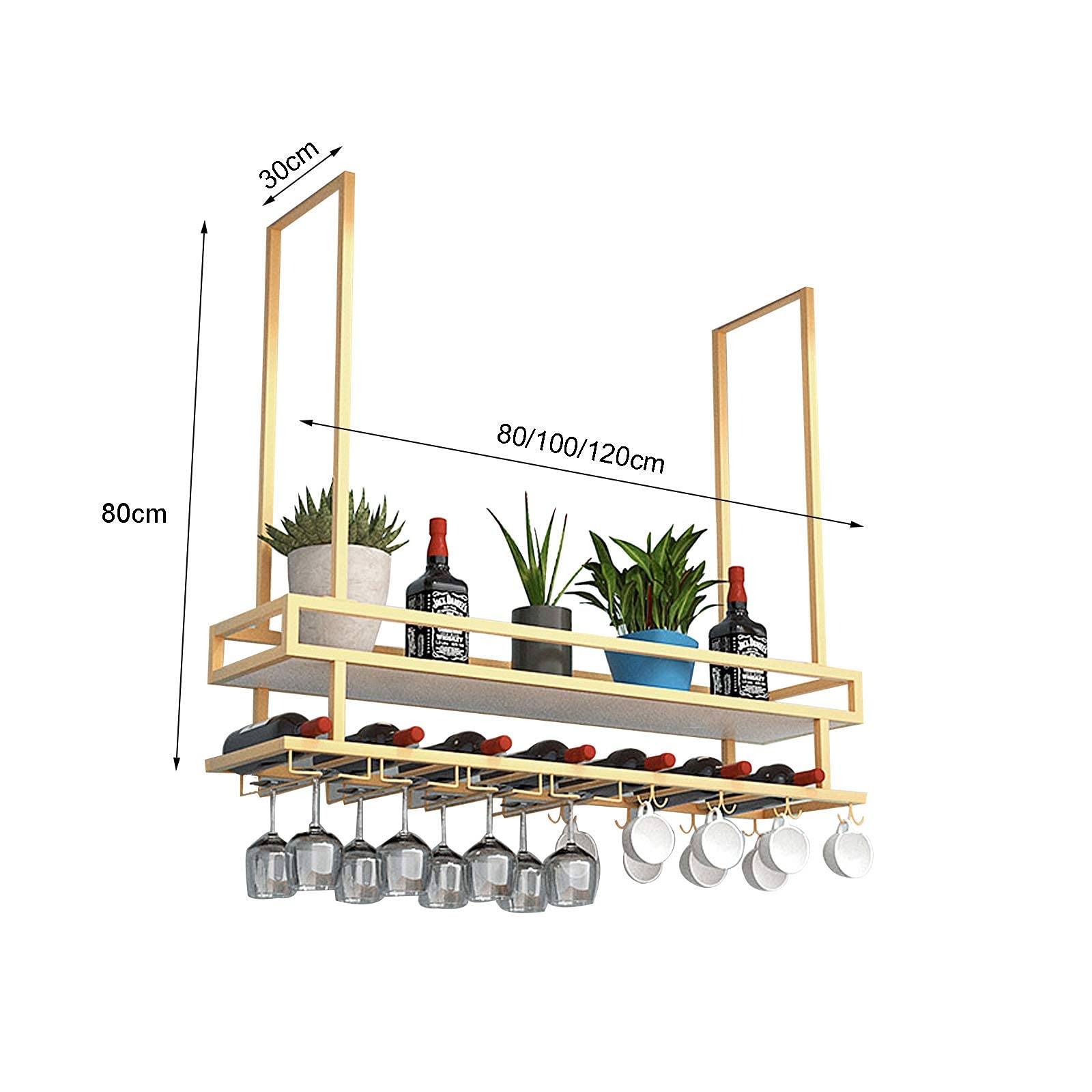 BDDIE Wine Racks,Ceiling Shelf Style Ceiling Wine Rack,Wine Rack Hanging Wine Glass Racks Stemware Holder, for Bars,Restaurants,Kitchens/100 * 30 * 80Cm