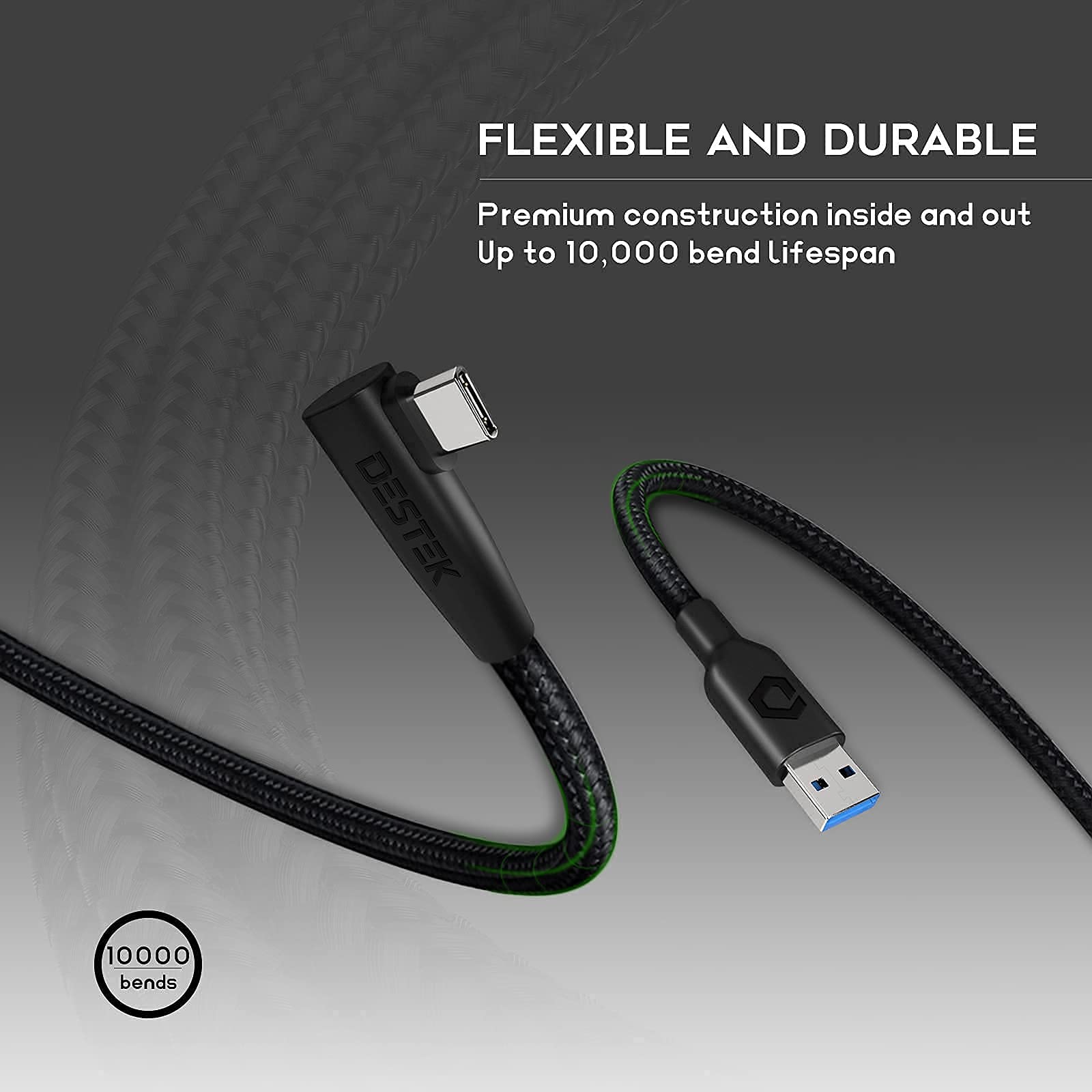 Link Cable 16FT Compatible with Quest 2, No Delay in Data Transfer, Dirt-Resistant Black, Super Durable Nylon Fiber Mesh, USB 3.2 Gen1, Max 3A Charging, for VR Headset and PC, Designed by DESTEK