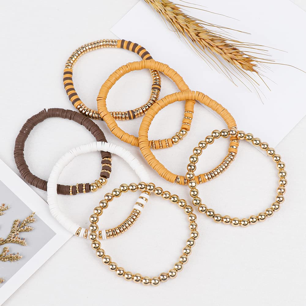 Bodybay Surfer Heishi Clay Bead Bracelets for Women Bohemian Stackable Evil Eye Vinyl Disc Beaded Stretch Bracelets Elastic Layering Friendship Bracelets Boho Jewelry
