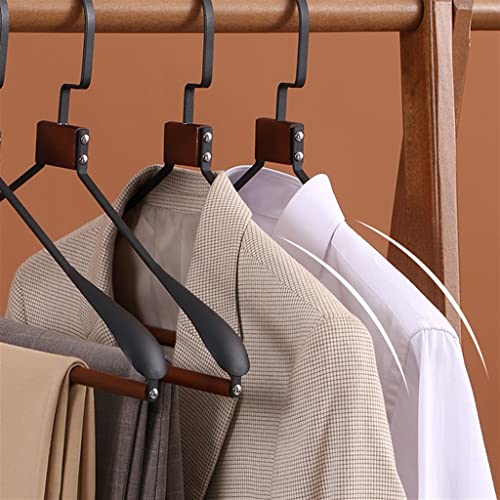 N/A Iron Wood Hanger Wooden Metal Set Household Iron Wide Shoulder Hanger Beech Wardrobe Clothes Hanger (Color : Black, Size : 45x25.5cm)