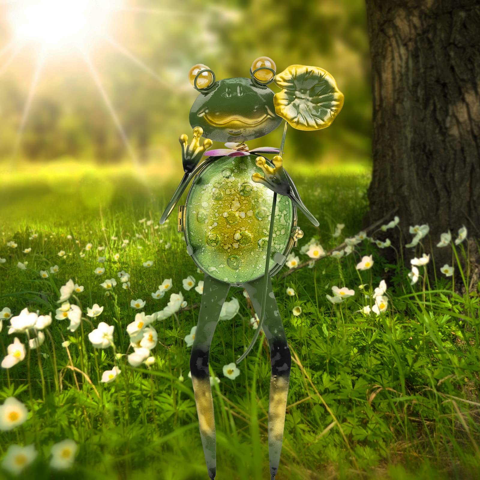 HOBYLUBY Frog Garden Solar Lights, Outdoor Decorations for Yard, Patio, Lawn Decor - 11.4'' Decorative Frog Figurines