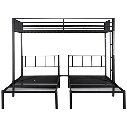 Dolonm Triple Bunk Beds, Twin Over Twin Bunk Beds for 3, Metal Triple Bunk Bed with Guardrails, 3 Twin Bunk Beds for Kids Teens Boys Girls (Black)