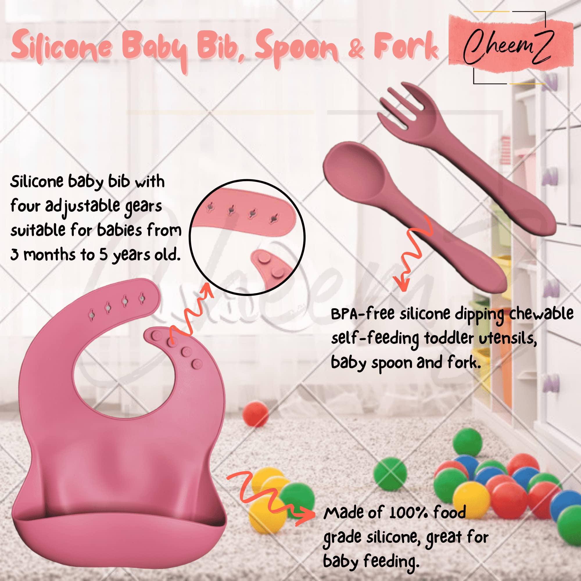 CheemZ Safe and Mess-Free 8-Piece Baby-Led Weaning Feeding Set - Suction Plates, Bowls, Bib, Straw Cup, Fork, and Spoon - Ideal for 6-12 Months - Make Baby's Mealtime Easy and Fun!