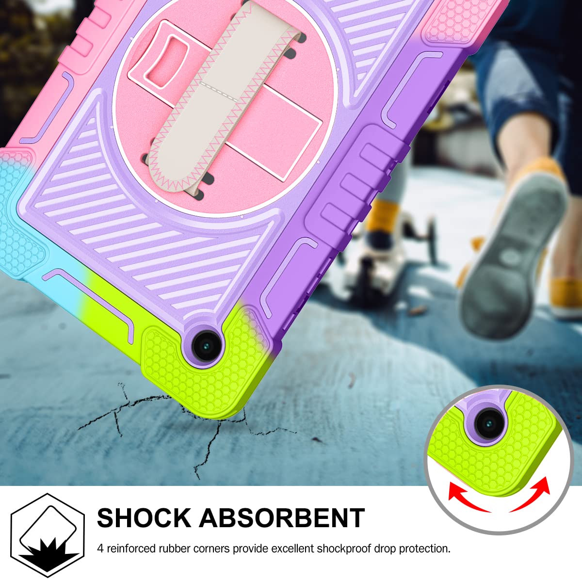 Hocase for Galaxy Tab A8 10.5" Case, with 360 Rotation Stand/Hand & Shoulder Strap, Heavy Duty Shockproof Rugged Rubber Hard Protective Case for Samsung Galaxy Tab A8 10.5" (2022) - Rainbow