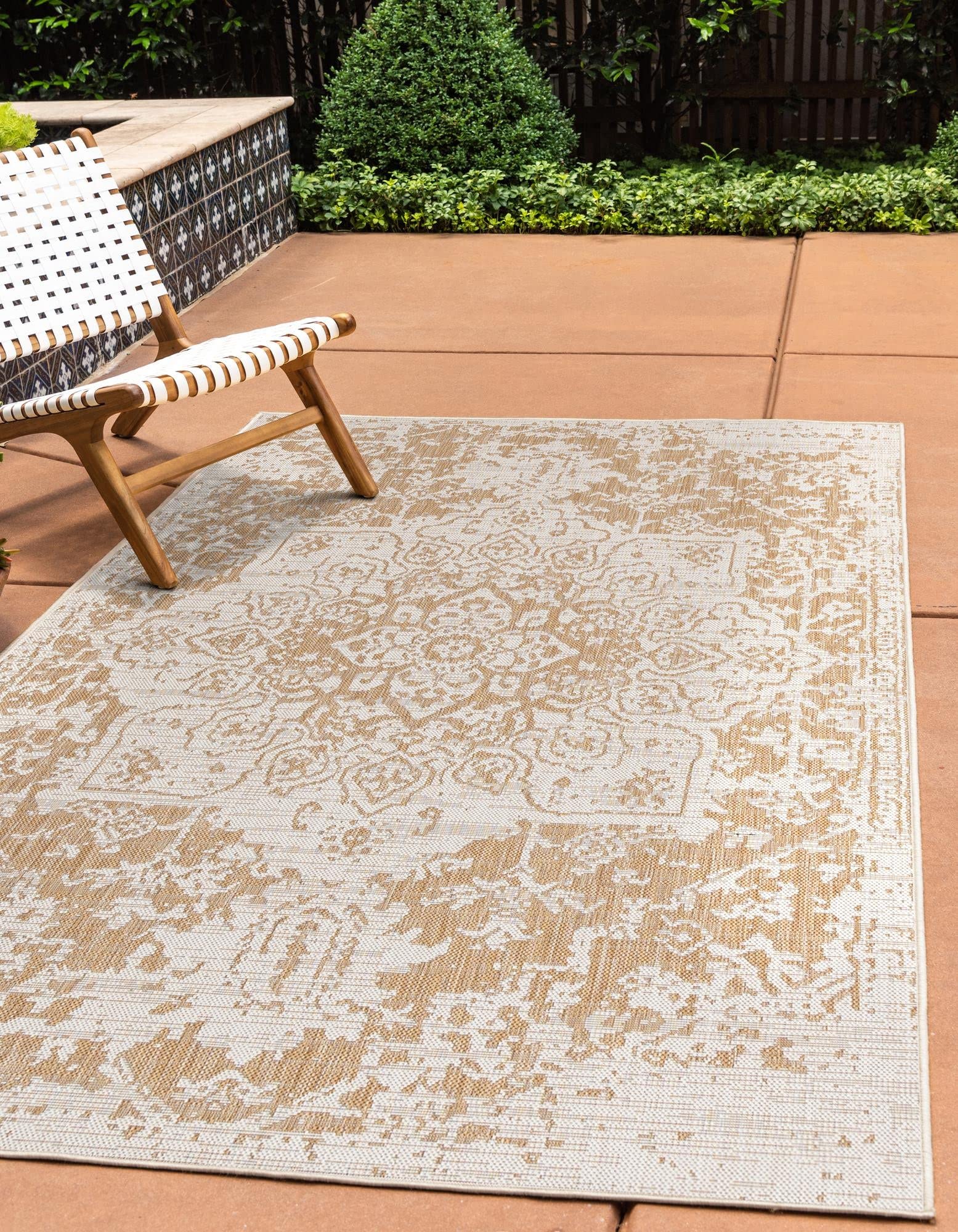 Rugs.com Jill Zarin Outdoor Collection Rug – 6' x 9' Blue Flatweave Rug Perfect for Bedrooms, Dining Rooms, Living Rooms