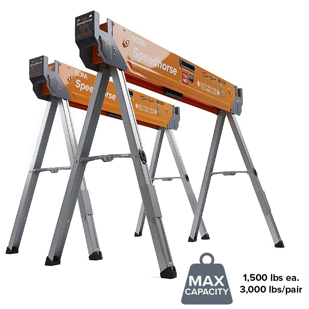 Bora Portamate Speedhorse Sawhorse Pair and BORA Track Clamps | Saw Guide Accessory Bundle for Woodworking