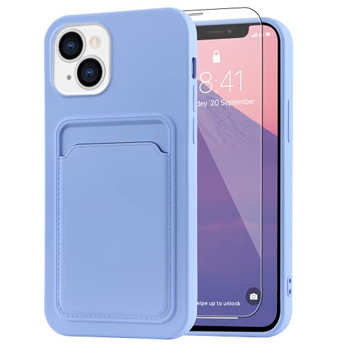 MZELQ Compatible with iPhone 13 (6.1 inch) Case, Card Holder Camera Protection Cover for iPhone 13 + Screen Protector, Card Slot Designed for iPhone 13 Phone Case -Purple