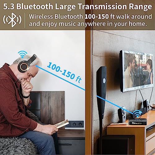 cwuiga Wireless Headphones for TV Watching with Bluetooth 5.3 Transmitter 100 Ft Long Range 35 Hours No Delay Over-Ear Television Headphones Wireless for Seniors Digital 3.5mm AUX RCA Optical Coaxial