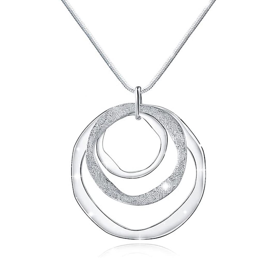 Blazing Autumn Sterling Silver Chain with Three Circle Pendant Necklace For Women