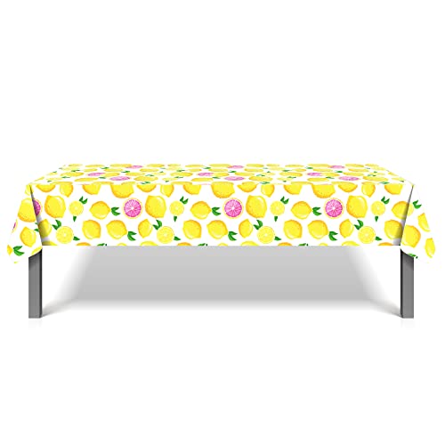 NA 2 Pcs Lemon Plastic Tablecloth, Summer Table Cover Disposable Rectangle Yellow Waterproof Table Cloth for Summer Party Summer Fruit Party Picnic Decor, 54 x 87 Inch