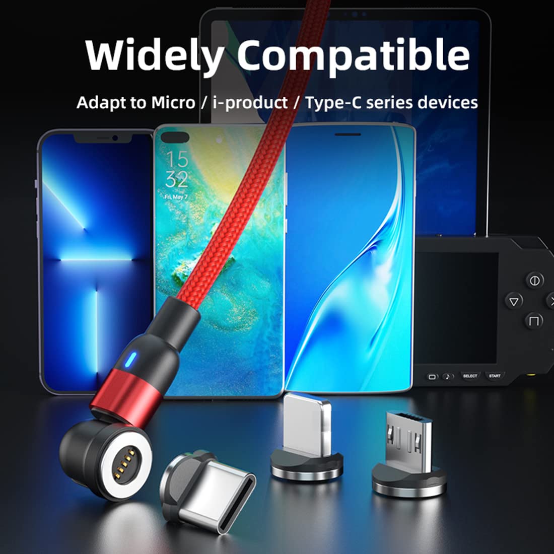Bojianxin Magnetic Charging Cable 3A Fast Charging[5Pack, 10ft,6.6ft,6.6ft,3.3ft,1.6ft], 3 in 1Magnetic Phone Charger Cable USB C Data Transfer Magnetic Cable for Micro USB Type C