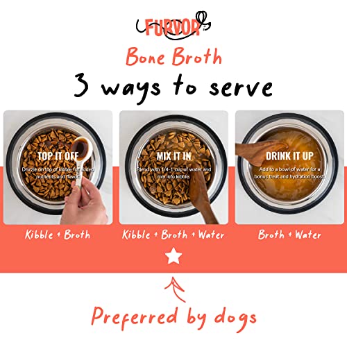 Furvor Beef Bone Broth for Dogs - Collagen Protein Supplement for Digestion, Mobility, Coat, Immune System, Healthy Dog Food Topper, Meal Boost Gravy, Grain Free, Made in USA 16 oz