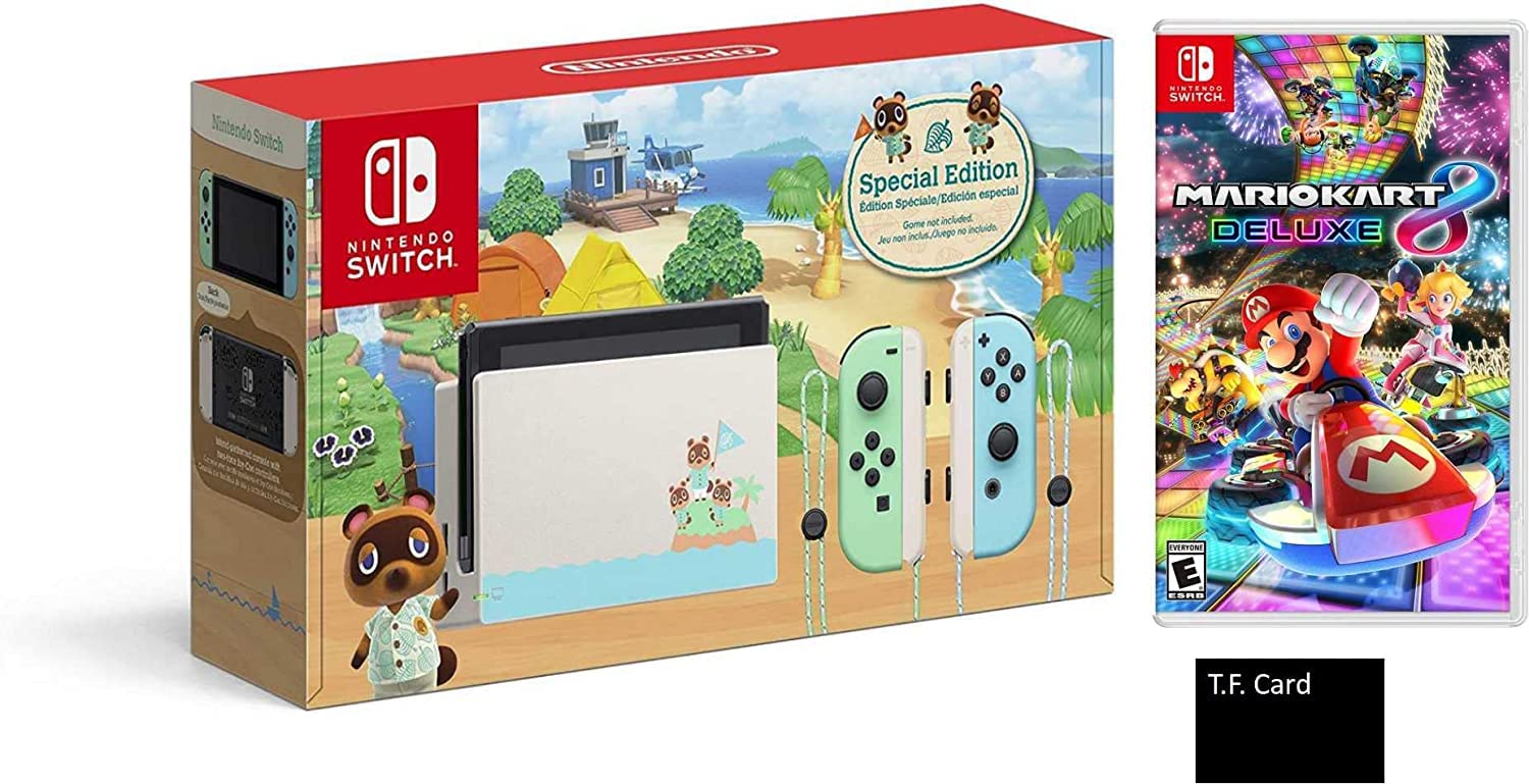 NEW Switch Deluxe Holiday Game Bundle: Animal Crossing-New Horizons Special Edition + Mario Kart 8 Deluxe Game, and T.F. Card
