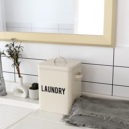 LA JOLIE MUSE Laundry Detergent Powder Storage Tin Box, Farmhouse Laundry Room Decor, 9 Inch High, Cream