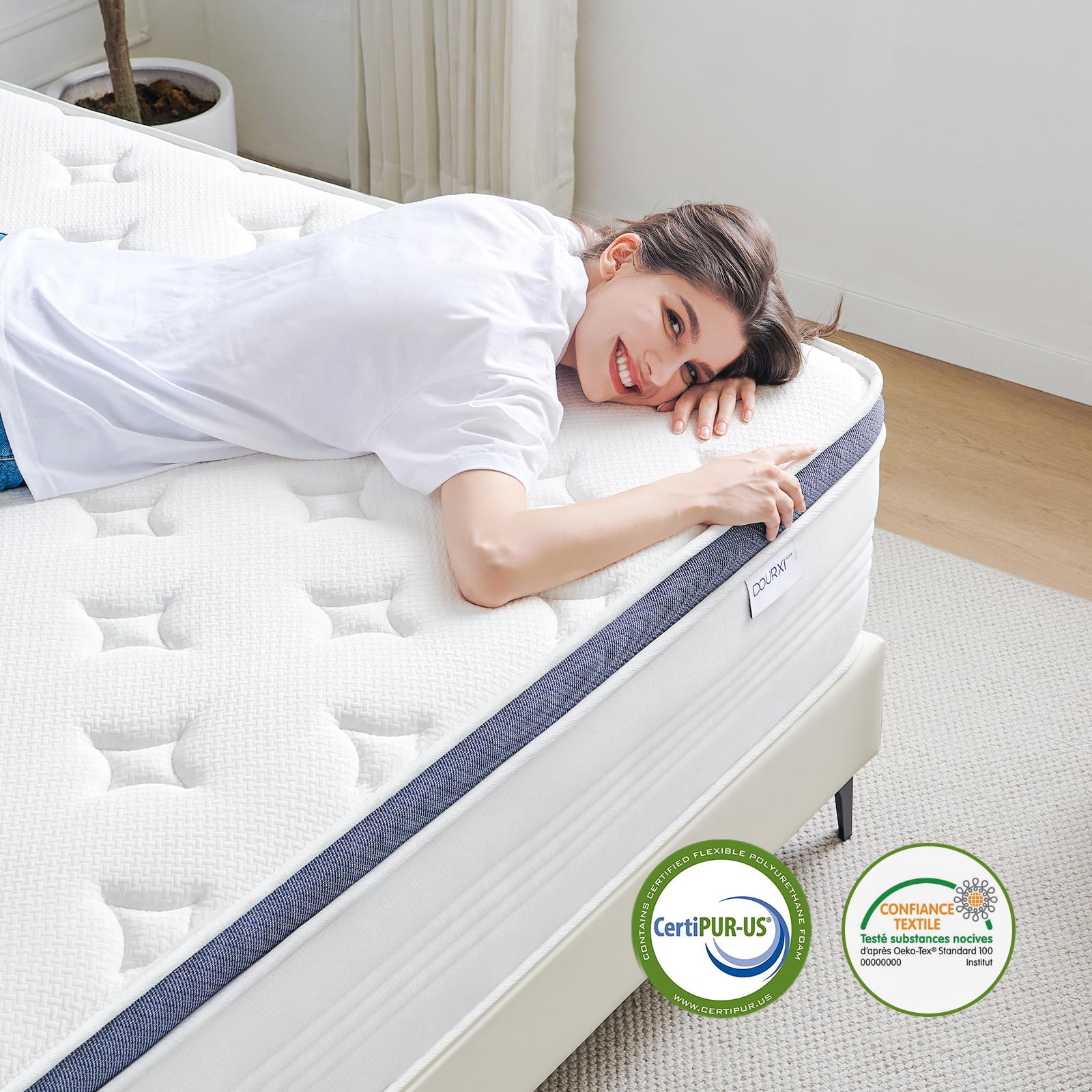 Dourxi Queen Mattress, 12 inch Hybrid Queen Size Mattress Gel Memory Foam for Pressure Relief with Waterproof Mattress Protector Included, Medium Plush