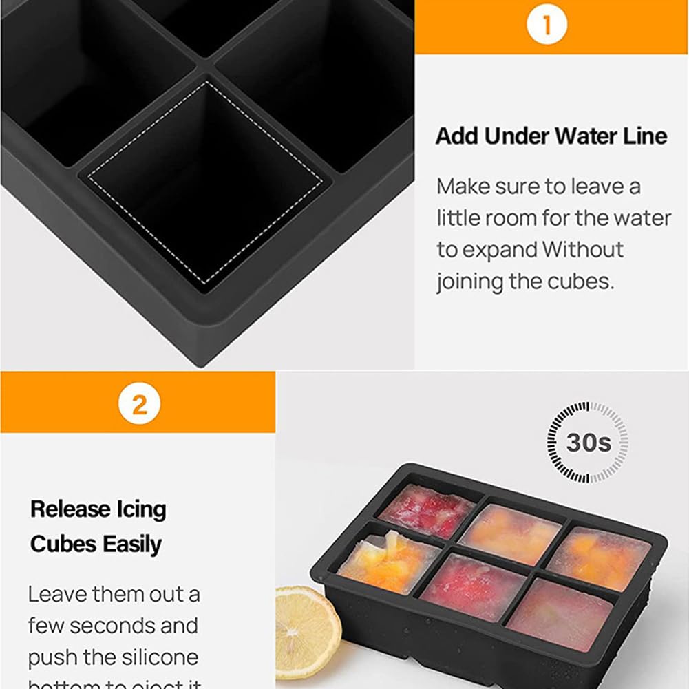 CHANCALCAL Ice Cube Trays, Silicone Sphere Whiskey Ice Maker with Lids, Large Square Ice Cube Molds, Suitable for Cocktails & Bourbon, Reusable & BPA Free